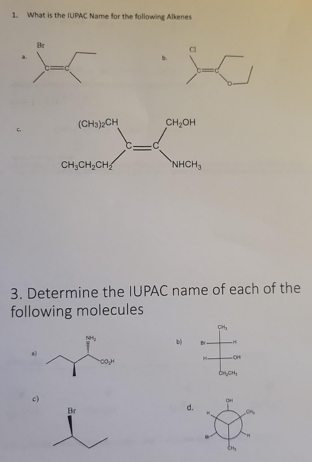 Solved 1. What is the IUPAC Name for the following Alkenes | Chegg.com