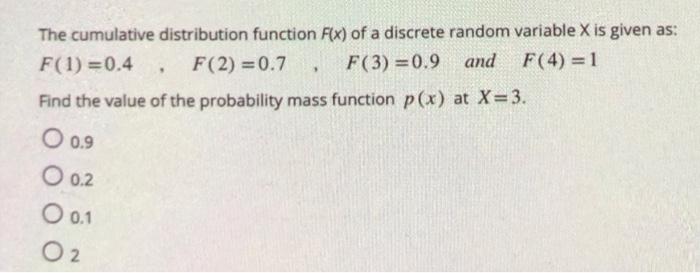Solved The cumulative distribution function F(x) of a | Chegg.com
