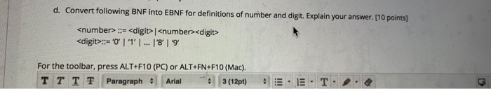 Solved d. Convert following BNF into EBNF for definitions of | Chegg.com