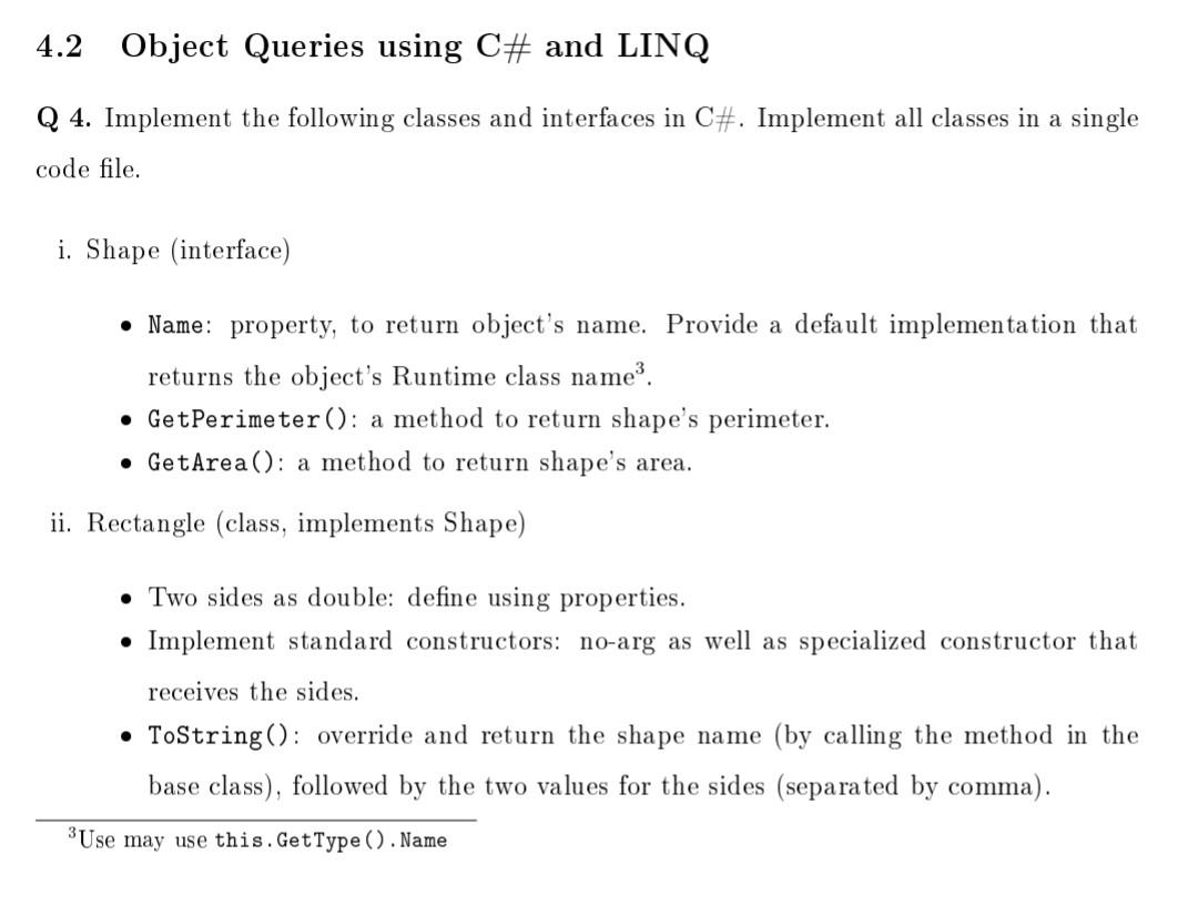 Solved 4 2 Object Queries Using C And Linq Q 4 Implement
