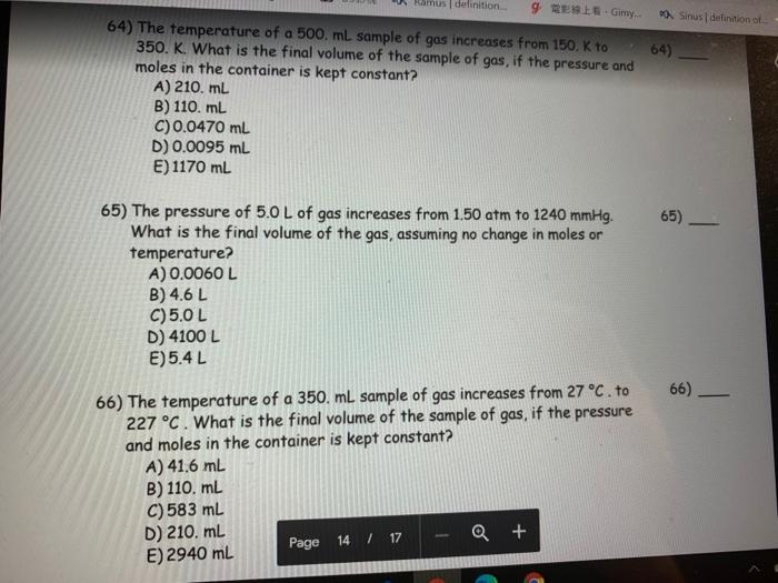 Solved definition Sinus definition of g. 95. Gimy... 64) The | Chegg.com