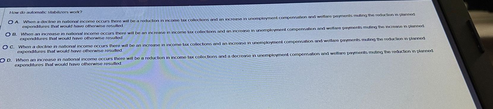 Solved How do automatic stabilizers work? expenditures that | Chegg.com