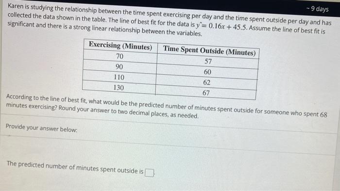 Solved Karen is studying the relationship between the time | Chegg.com