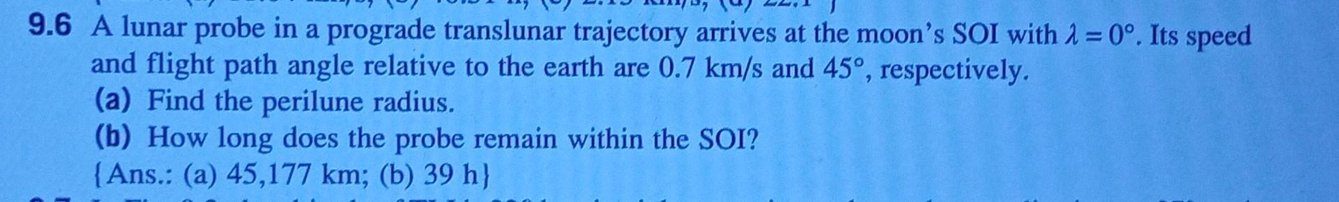 9.6 A lunar probe in a prograde translunar trajectory | Chegg.com