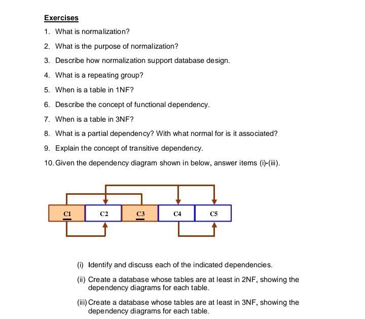 Solved ExercisesWhat is normalization?What is the purpose of | Chegg.com Solved ExercisesWhat is normalization?What is the purpose of | Chegg.com