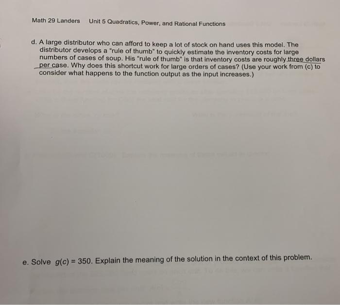 Solved Math 29 Landers Unit 5 Quadratics, Power, and | Chegg.com