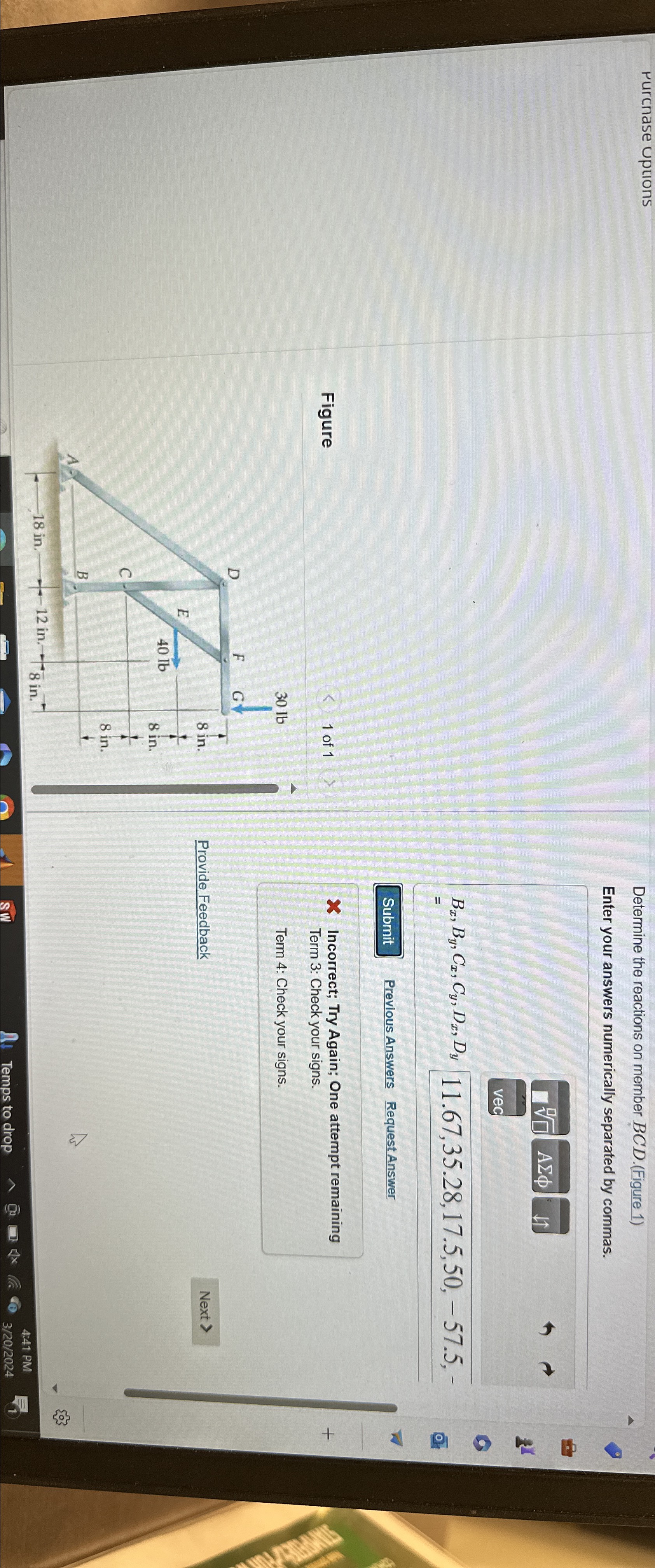 Solved \end{array}]Previous Answers Request AnswerFigure1 | Chegg.com