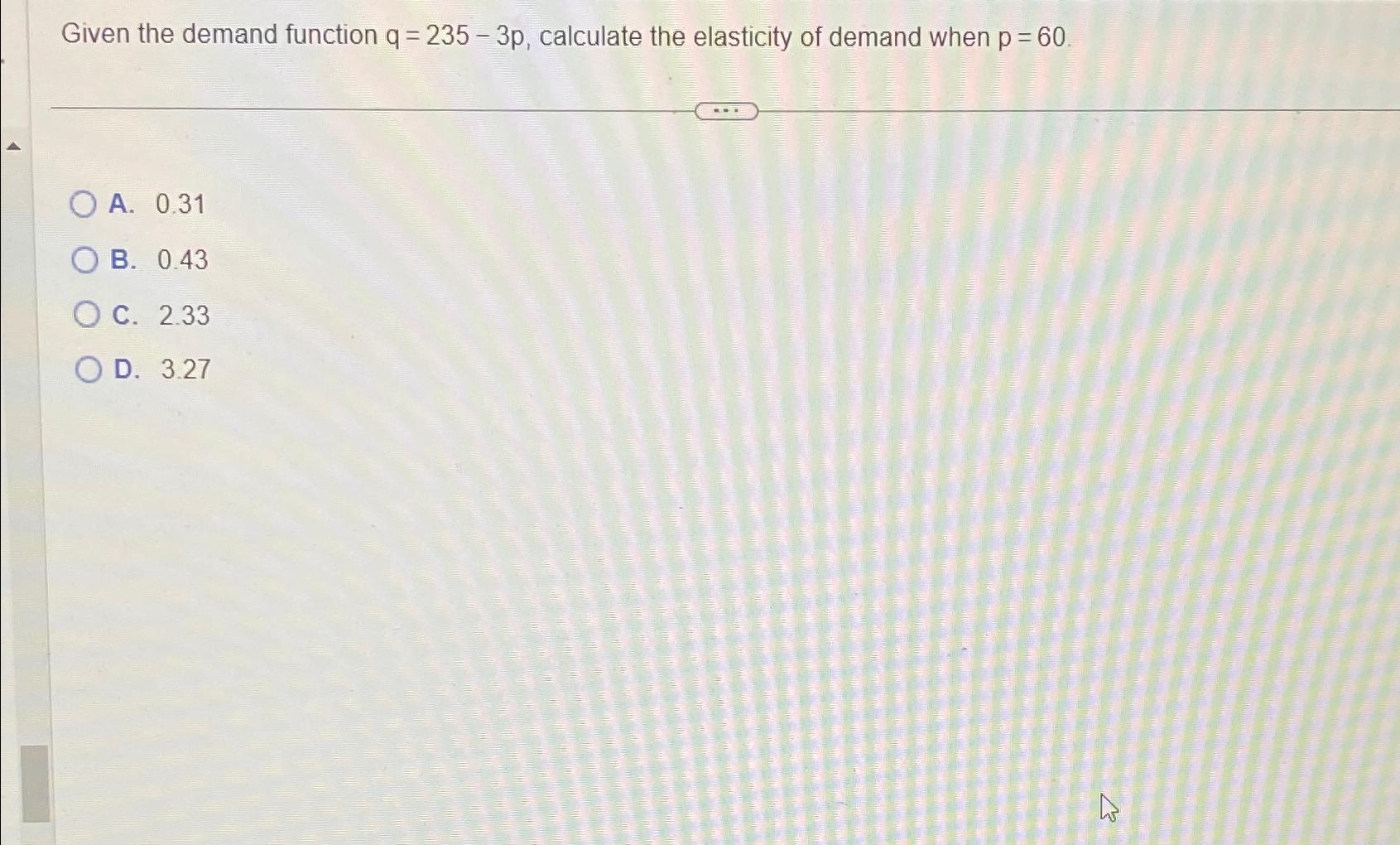 Given the demand function q=235-3p, ﻿calculate the | Chegg.com
