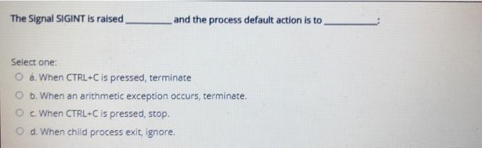 Solved The Signal SIGINT is raised and the process default | Chegg.com