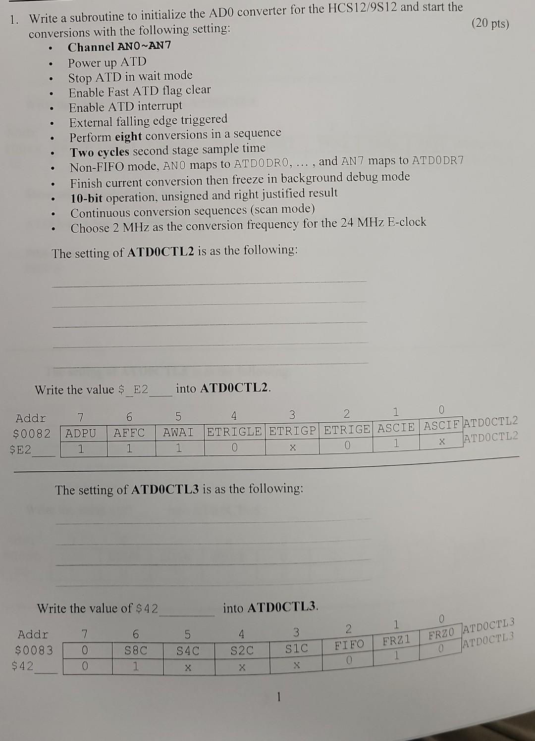Solved 1. Write a subroutine to initialize the AD0 converter | Chegg.com