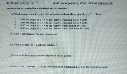 Solved S. (18 pes) Let/(x) = ex1 +3. (hind: use a graphing | Chegg.com