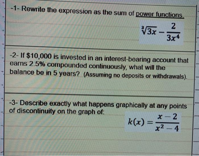 Solved -1- Rewrite the expression as the sum of power | Chegg.com