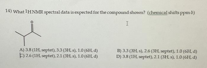 Solved 14) What 1H NMR spectral data is expected for the | Chegg.com
