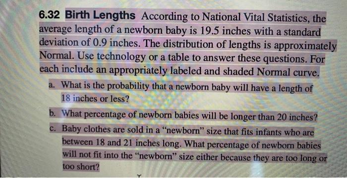 Solved 6.32 Birth Lengths According to National Vital | Chegg.com