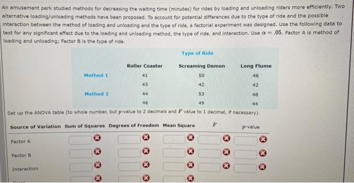 Solved An amusement park studied methods for decreasing the | Chegg.com