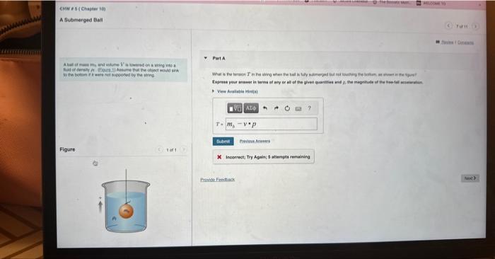 Solved A ball of mass mb and volume V is lowered on a string | Chegg.com