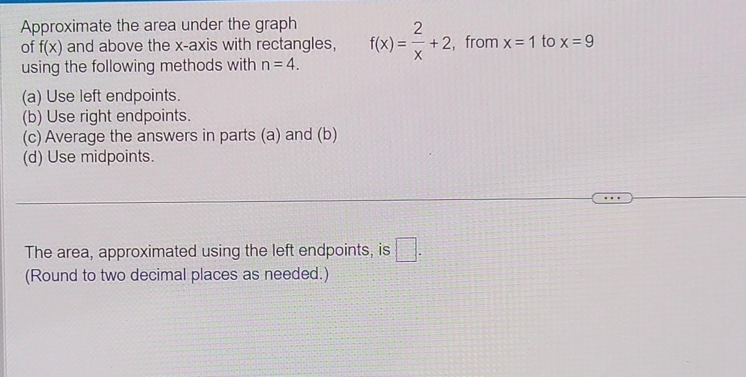 Solved Approximate the area under the graph of f(x) and | Chegg.com