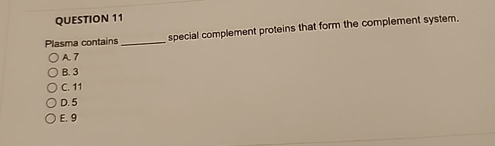 Solved QUESTION 11Plasma contains ﻿special complement | Chegg.com