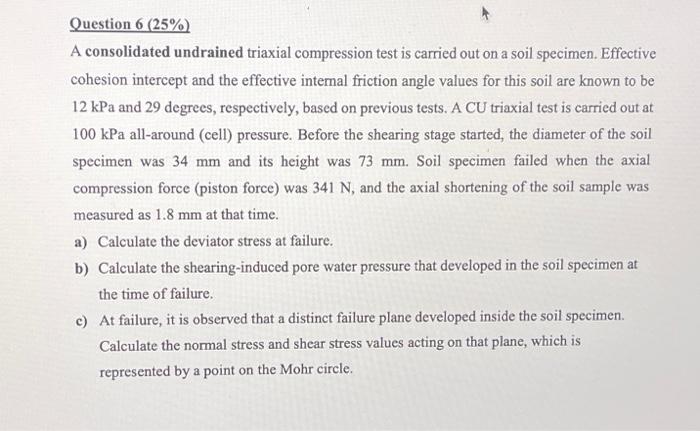 Solved A consolidated undrained triaxial compression test is | Chegg.com