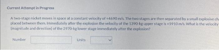 Solved A two-stage rocket moves in space at a constant | Chegg.com