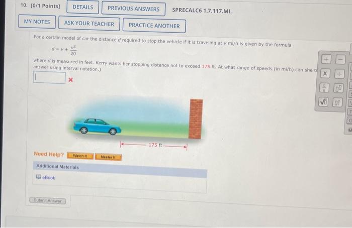 Solved For a certain model of car the distance d required to | Chegg.com