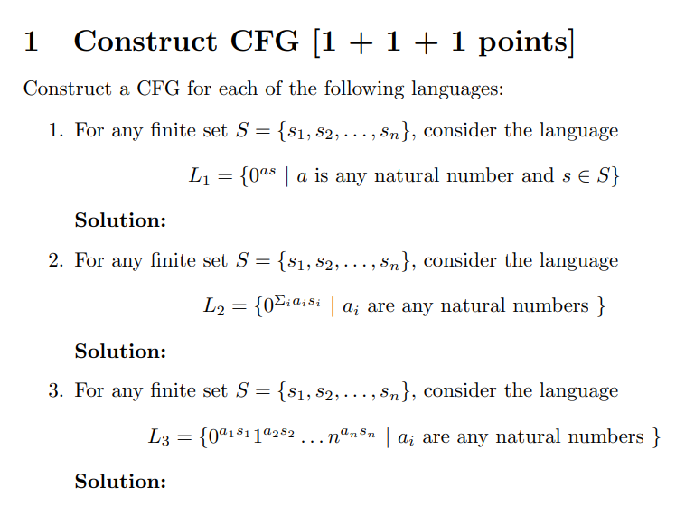 Solved 1 ﻿Construct CFG [1+1 1 ﻿points]Construct a CFG for | Chegg.com
