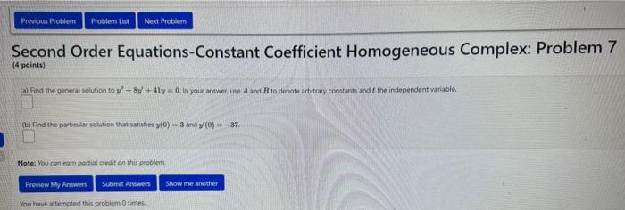 Solved Second Order Equations-Constant Coefficient | Chegg.com
