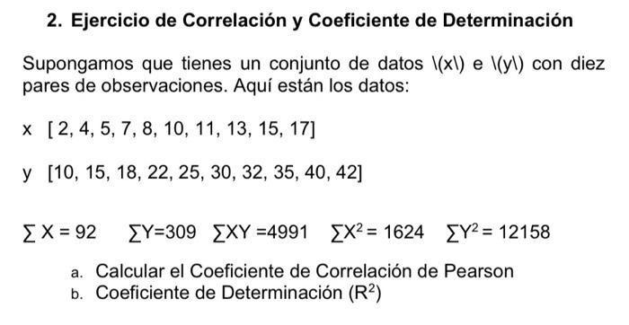 Solved 2. Ejercicio de Correlación y Coeficiente de | Chegg.com