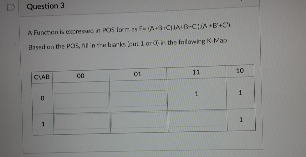 Solved Question 3 A Function is expressed in POS form as F= | Chegg.com