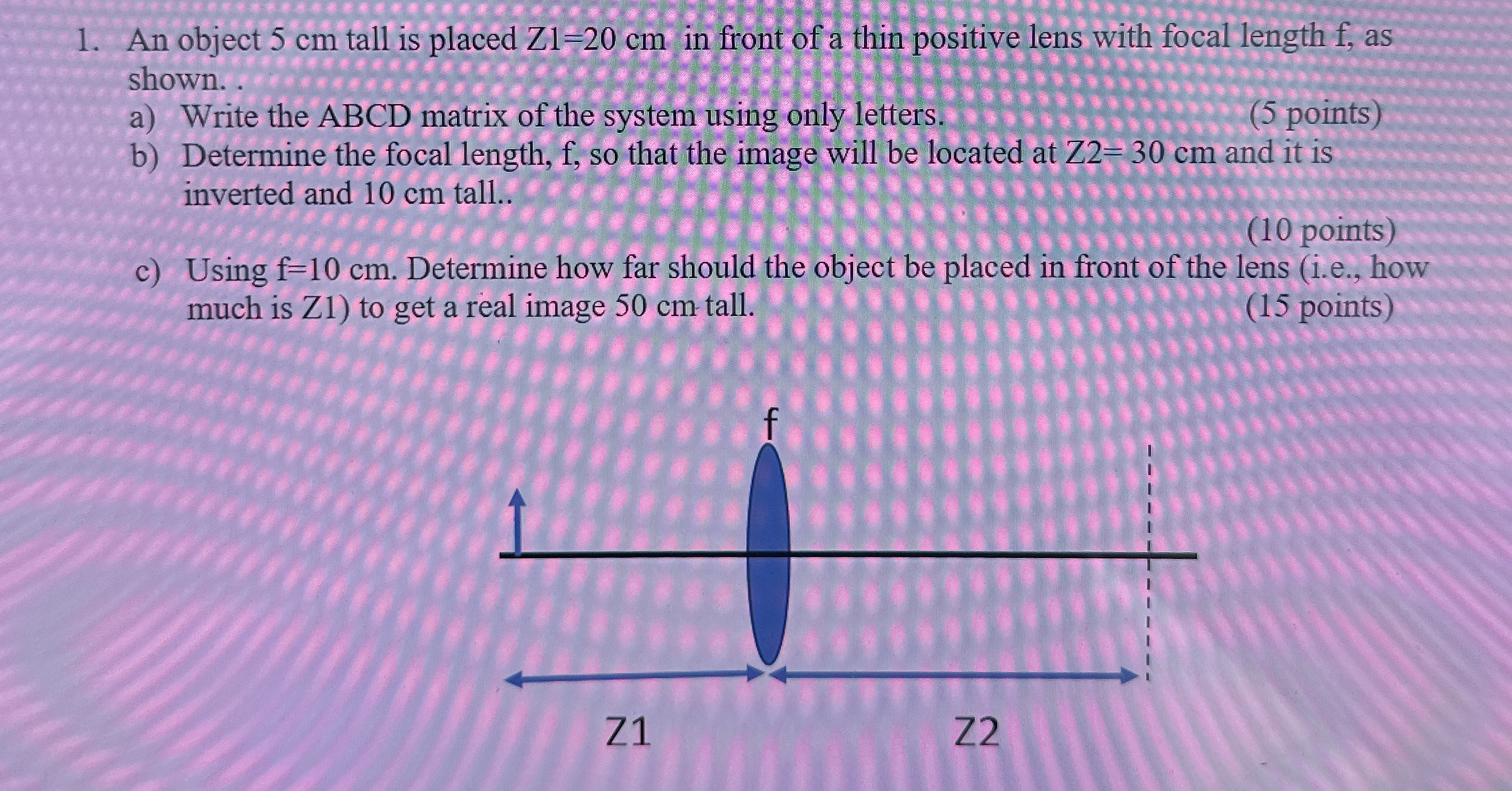 Solved An object 5 ﻿cm tall is placed Zl=20cm ﻿in front of a | Chegg.com