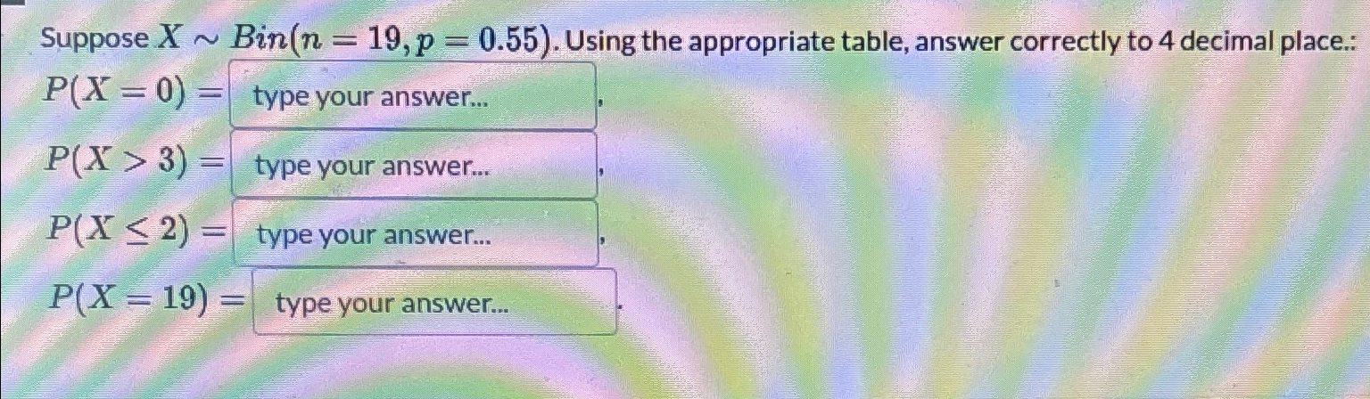 Solved Suppose )=19,p=(0.55. ﻿Using the appropriate table, | Chegg.com