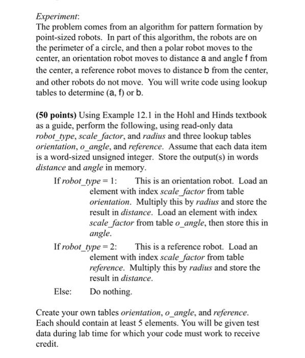 Experiment: The problem comes from an algorithm for | Chegg.com