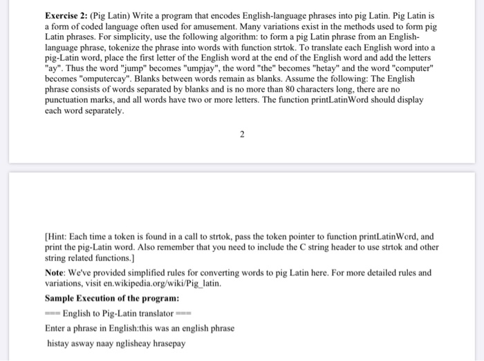 Solved Exercise 2: (Pig Latin) Write a program that encodes | Chegg.com