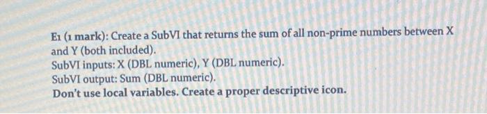 Solved E1 ( 1 mark): Create a SubVI that returns the sum of | Chegg.com