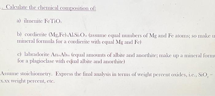 Solved 1. Calculate the chemical composition of: a) ilmenite | Chegg.com