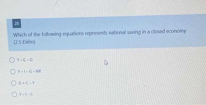 Solved Which of the following equations represents national | Chegg.com
