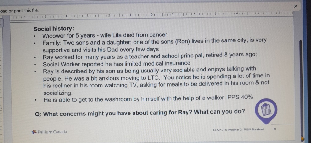 Solved oad or print this file.Social history:Widower for 5 | Chegg.com