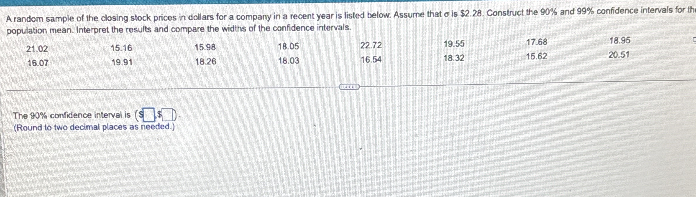 Solved A random sample of the closing stock prices in | Chegg.com