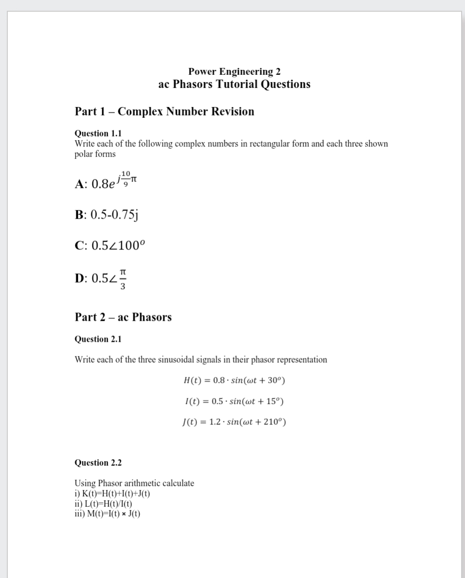 Solved Part 1 - ﻿Complex Number RevisionQuestion 1.1Write | Chegg.com
