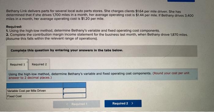 Solved Bethany Link delivers parts for several local auto | Chegg.com