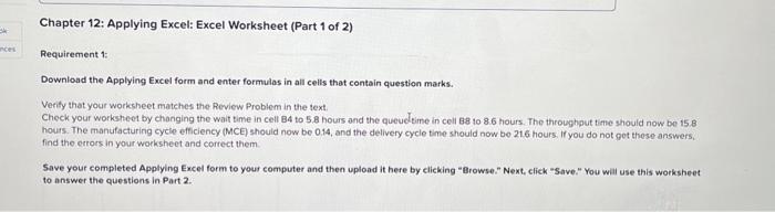 Solved Chapter 12: Applying Excel: Excel Worksheet (Part 1 | Chegg.com Solved Chapter 12: Applying Excel: Excel Worksheet (Part 1 | Chegg.com