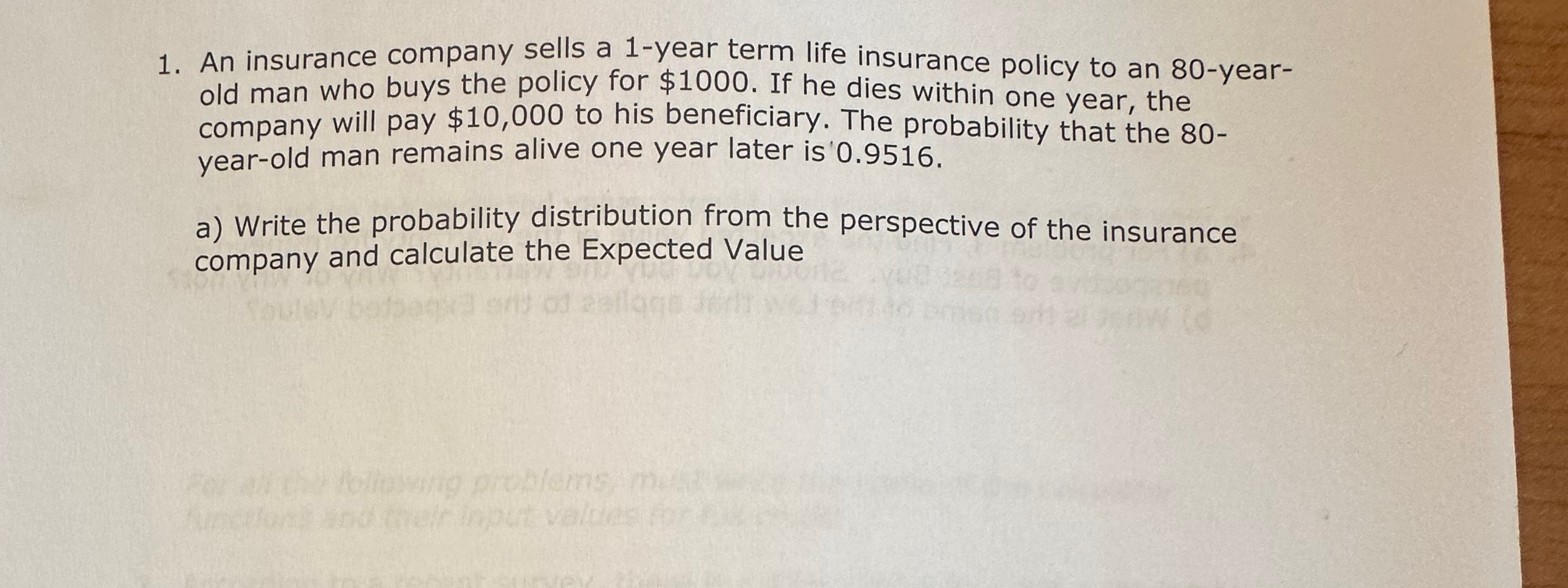 Solved An insurance company sells a 1-year term life | Chegg.com