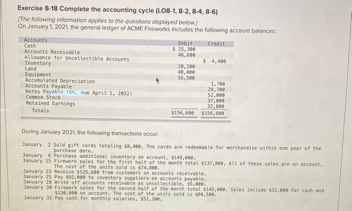 Solved Exercise 8-18 Complete the accounting cycle (LO8-1, | Chegg.com