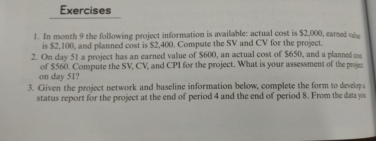 Solved ExercisesIn month 9 ﻿the following project | Chegg.com