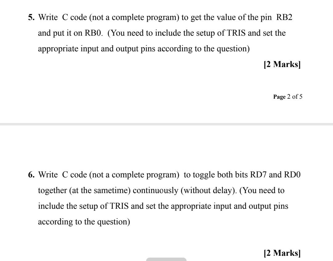 Solved 5 Write C Code Not A Complete Program To Get The