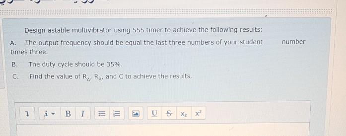 Solved number Design astable multivibrator using 555 timer | Chegg.com