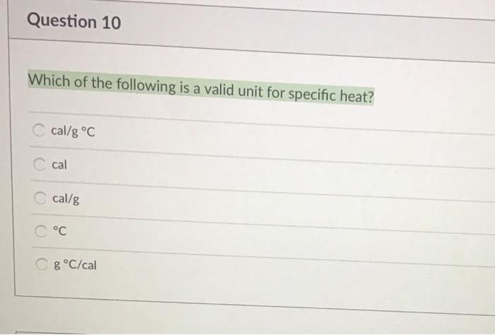 Solved Question 10 Which of the following is a valid unit | Chegg.com