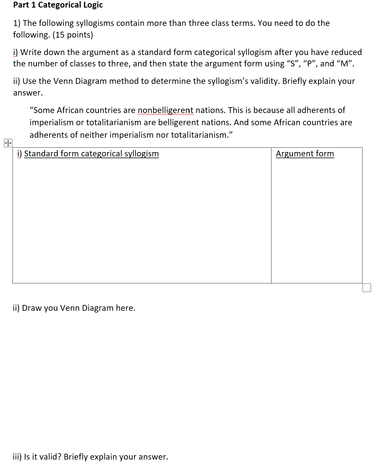 Solved Part 1 ﻿Categorical Logic 1) ﻿The following | Chegg.com