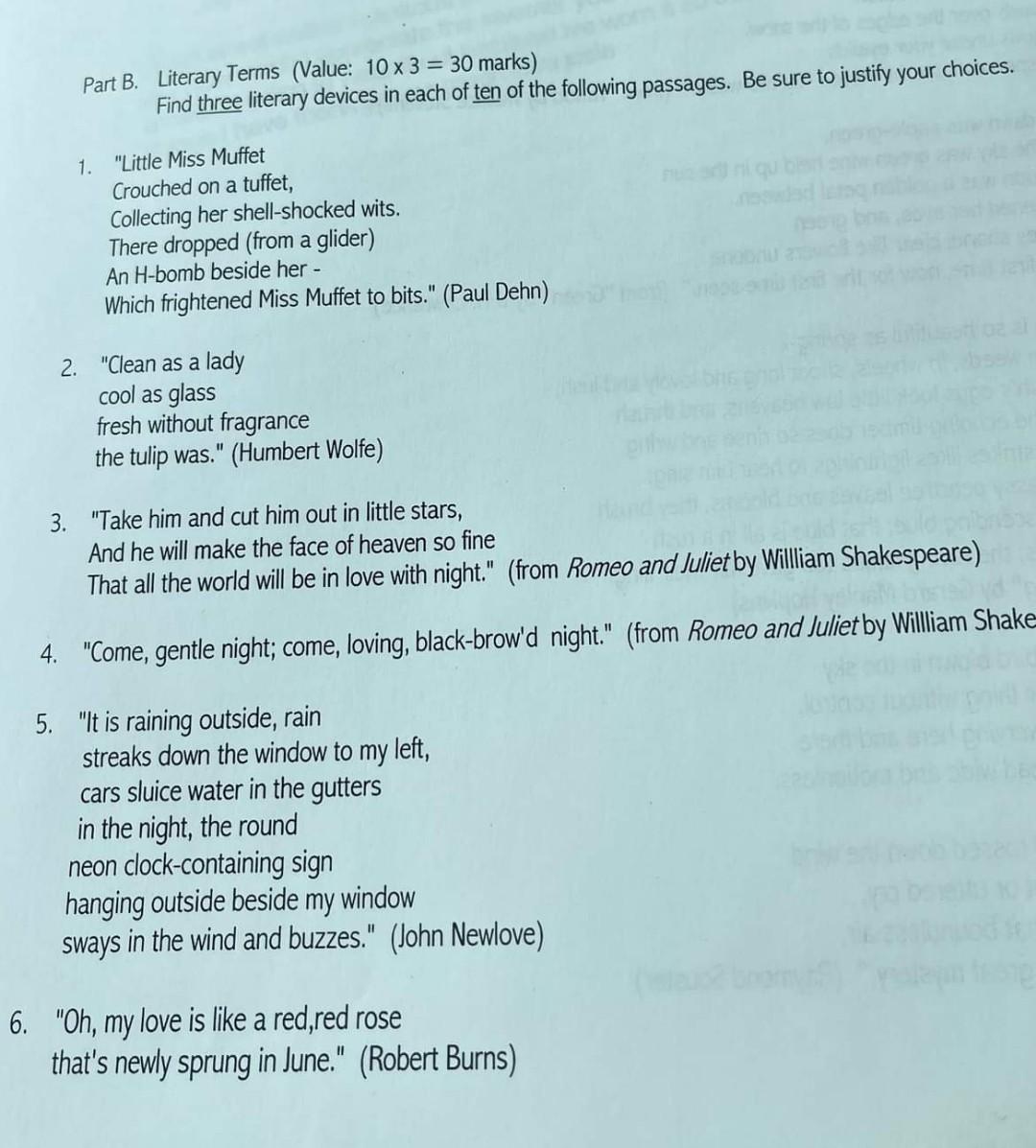 Part A. Explain clearly ten of the following literary | Chegg.com
