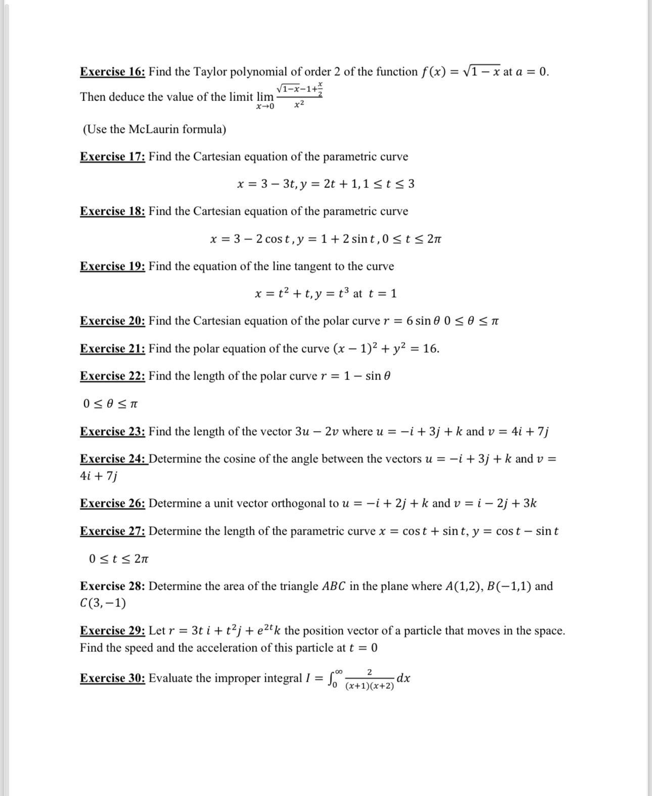 Solved Exercise 16: Find the Taylor polynomial of order 2 | Chegg.com